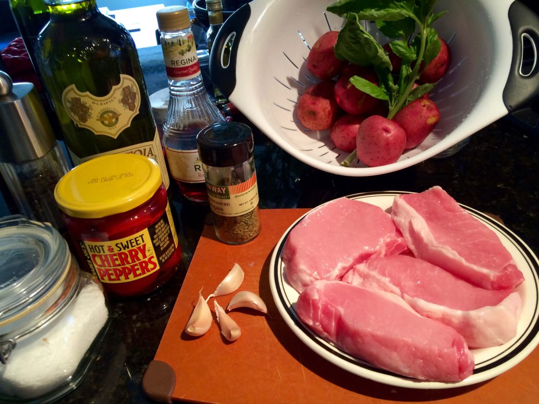 Calabrian Pork Chops with Peppers and Potatoes – Cooking from Books